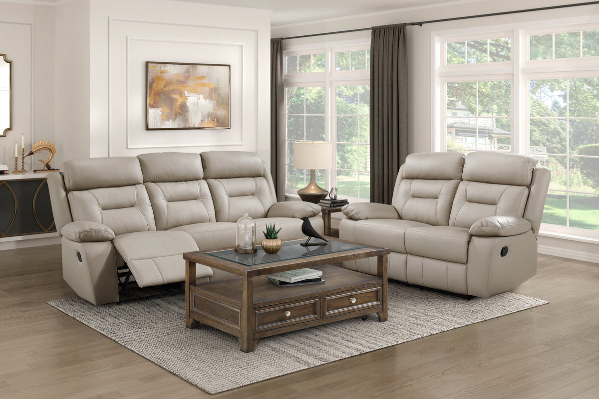 Laconia Latte Reclining Leather Living Room Collection — Expo Furniture ...